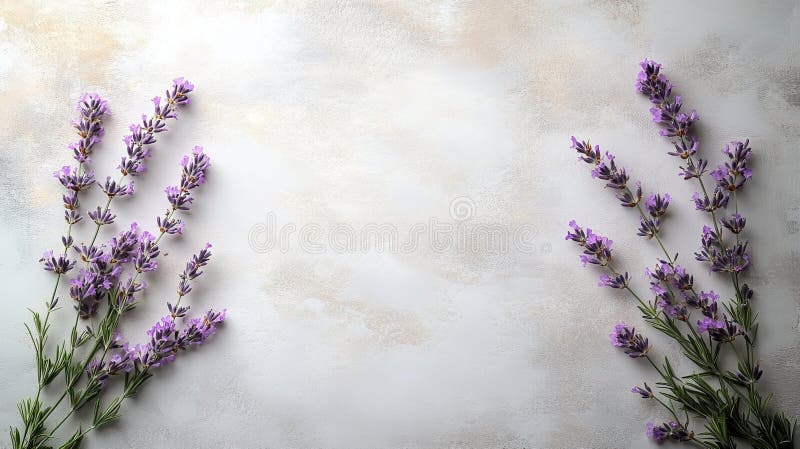 Lavender Sprigs on Textured Light Gray Background Stock Illustration ...