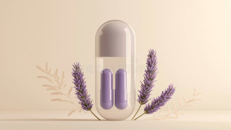 Lavender Themed Capsule with Floral Arrangement, Calming Concept Stock ...