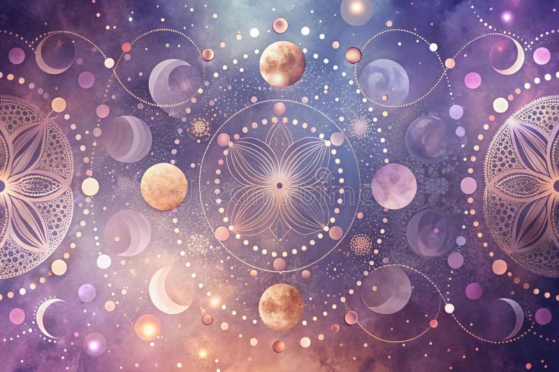 Lavender To Rose Gold with Abstract Moon Phases and Dotted Trails Stock ...