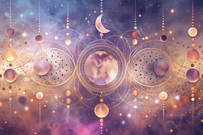 Lavender To Rose Gold with Abstract Moon Phases and Dotted Trails Stock ...