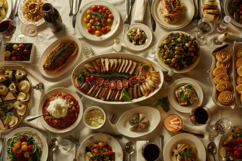 A Lavish Banquet. an Exquisite Array of Dishes in Elegant Arrangement ...