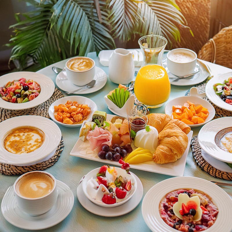 A Lavish Breakfast Spread with a Scenic Ocean View. Brunch Concept ...