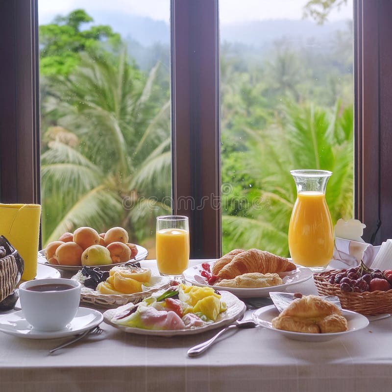 A Lavish Breakfast Spread with a Scenic Ocean View. Brunch Concept ...