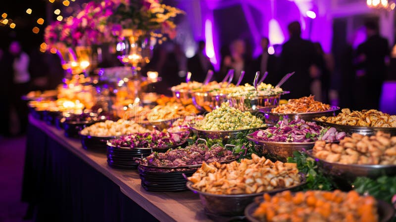 Lavish Buffet Display of Varied Gourmet Foods Stock Illustration ...