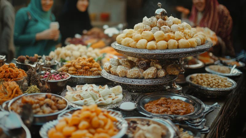 A Lavish Buffet Table Displaying Diverse Middle Eastern Cuisine Stock ...