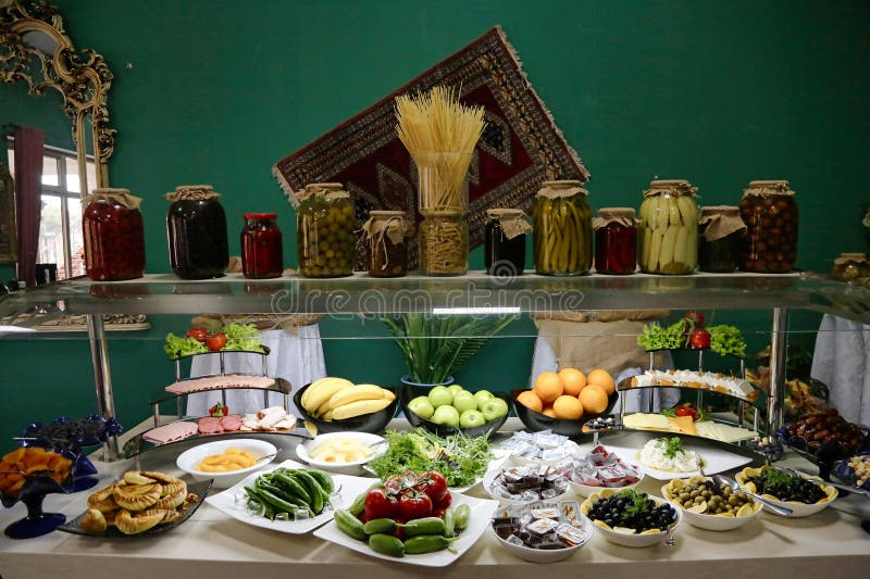 Lavish Buffet Table Overflowing with Assorted Delectable Dishes Stock ...
