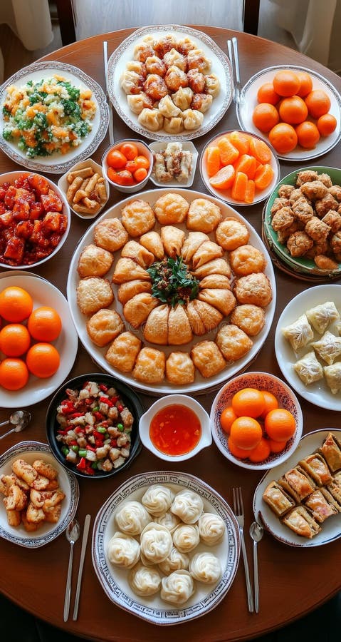 A Lavish Chinese New Year Feast is Spread on a Round Table, Featuring ...