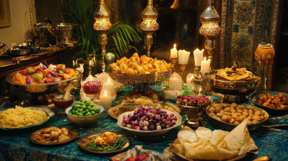 Lavish and Elegant Feast with an Array of Exotic Dishes and Candlelight ...