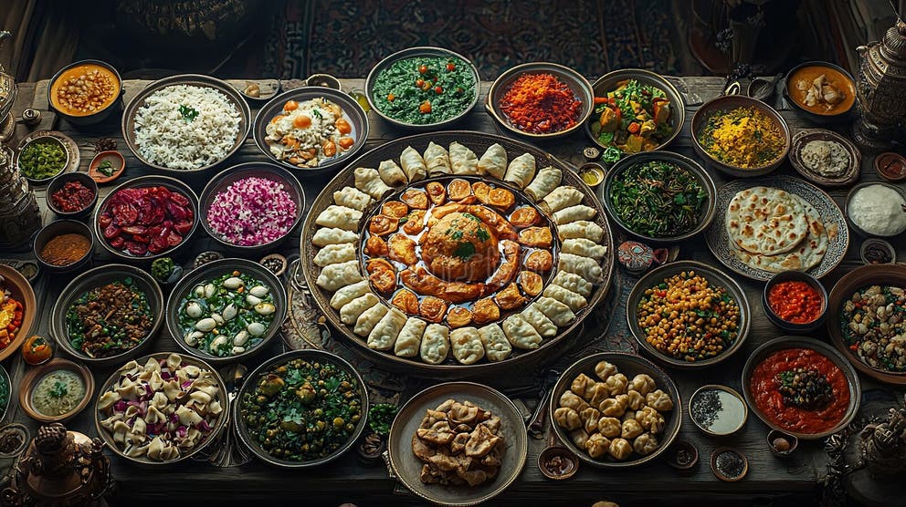 Lavish Feast on Ornate Table in Rustic Setting Stock Illustration - Illustration of holiday ...