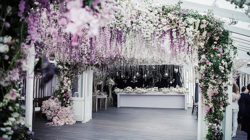 Lavish Floral Wedding Ceremony Pavilion Stock Photo - Image of marriage ...