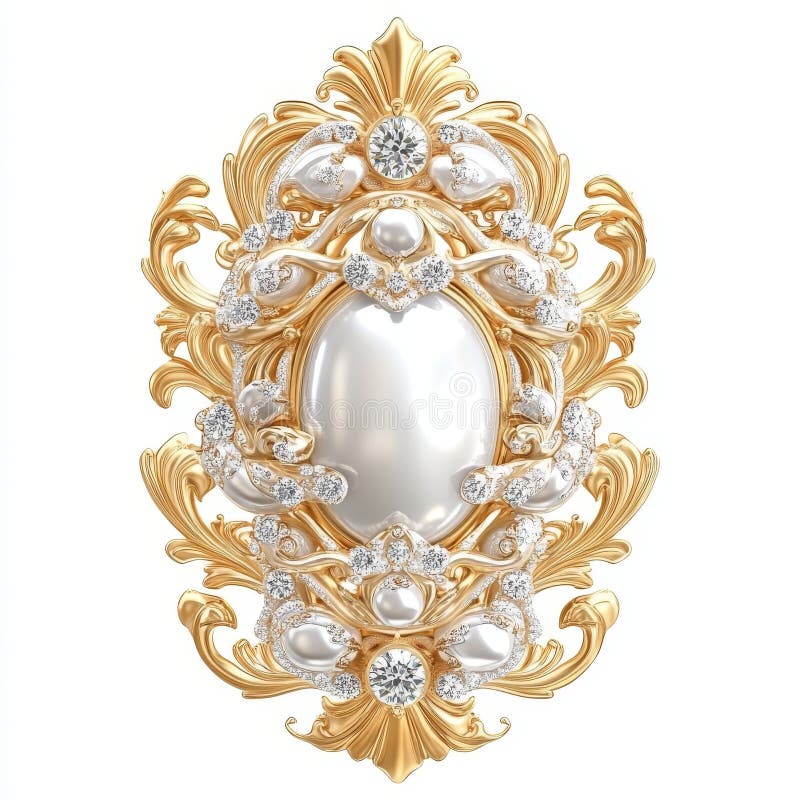 A Lavish Gold and White Round Frame Adorned with Pearls Stock Image ...