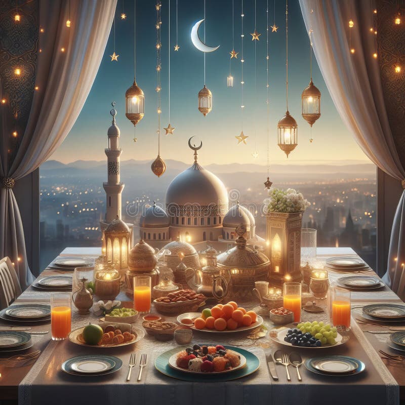 A Lavish Iftar Dinner Table is Set Against a Stunning Cityscape ...