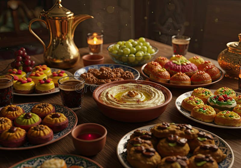 A Lavish Middle Eastern Feast: a Table Set for Celebration Stock ...