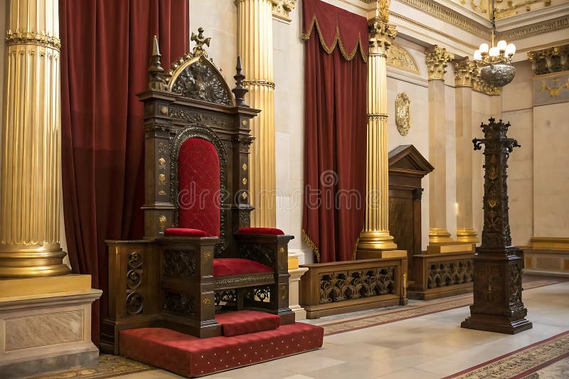 Lavish Royal Hall with Gilded Throne Classical Throne Room Architecture ...