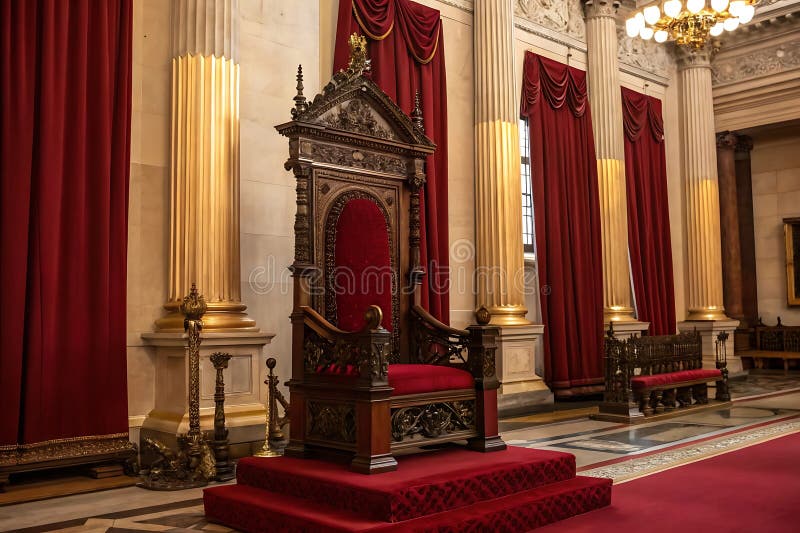 Lavish Royal Hall with Gilded Throne Classical Throne Room Architecture ...