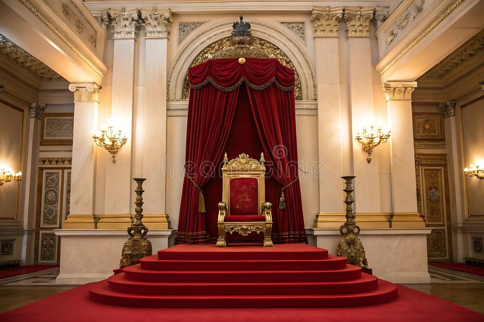 Lavish Royal Hall with Gilded Throne Classical Throne Room Architecture ...