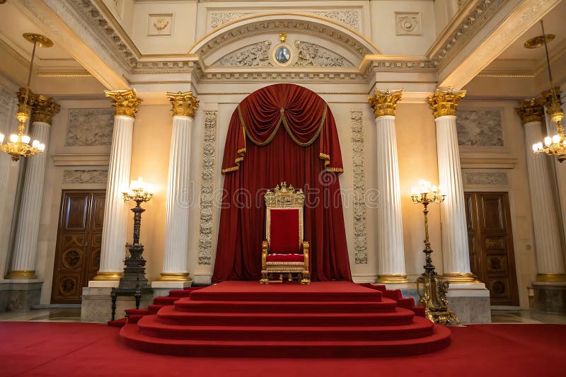 Lavish Royal Hall with Gilded Throne Classical Throne Room Architecture Stock Illustration ...