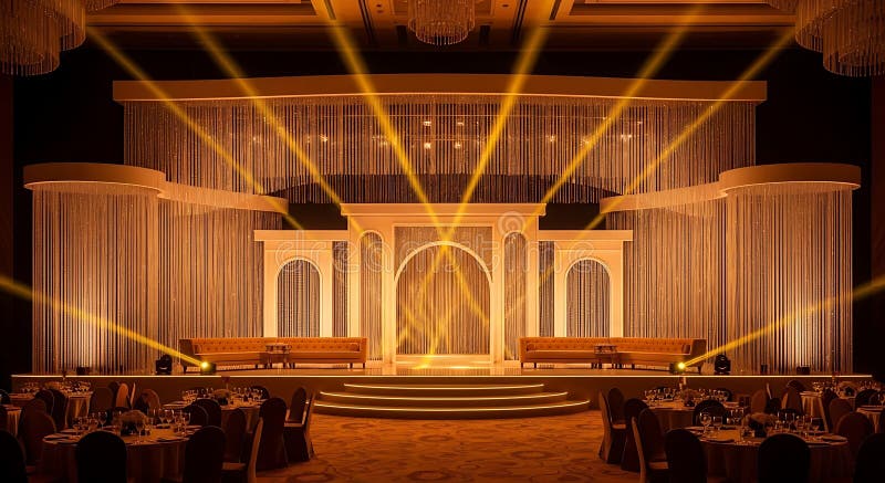 Lavish Stage Setup Featuring a Grand, Circular Design with an Archway ...