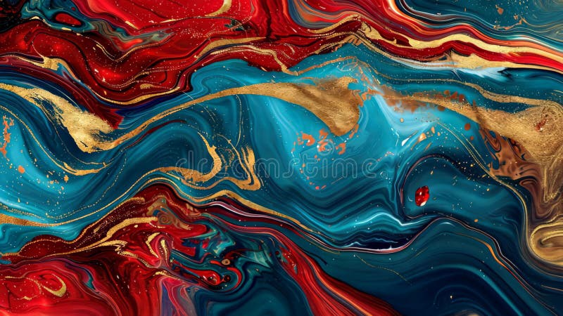 Mesmerizing Waves of Blue Topaz, Red Ruby, and Gold Liquid Create a ...