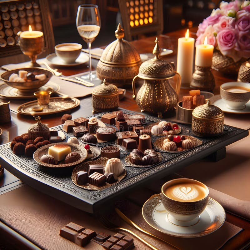 A Lavishly Decorated Table Features an Assortment of Gourmet Chocolates ...