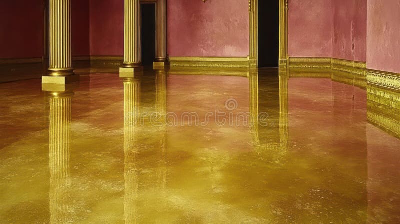 A Lavishly Designed Interior Space with Golden Flooring and Pink Walls ...