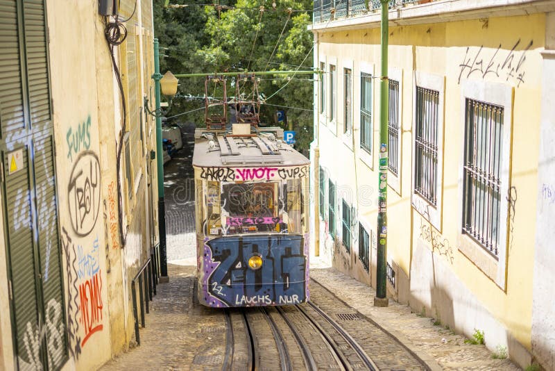 Lavra Sidewalk Elevator Carriage in Lisbon City. Stock Image - Image of ...