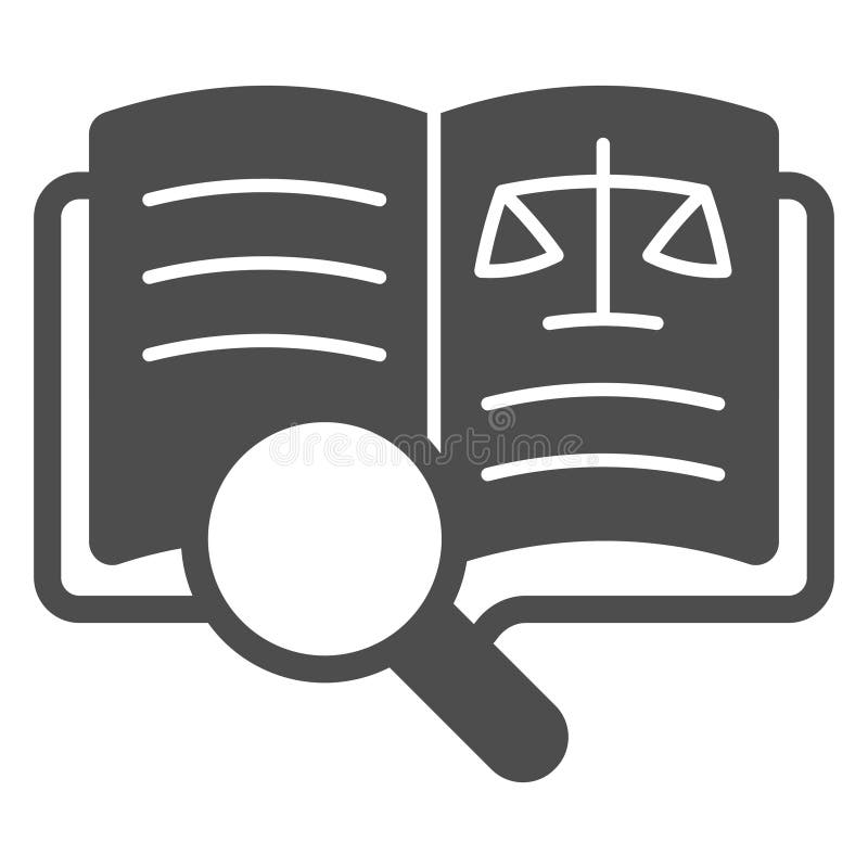 Law Book with Magnifier Solid Icon, Jurisprudence Concept. Vector ...