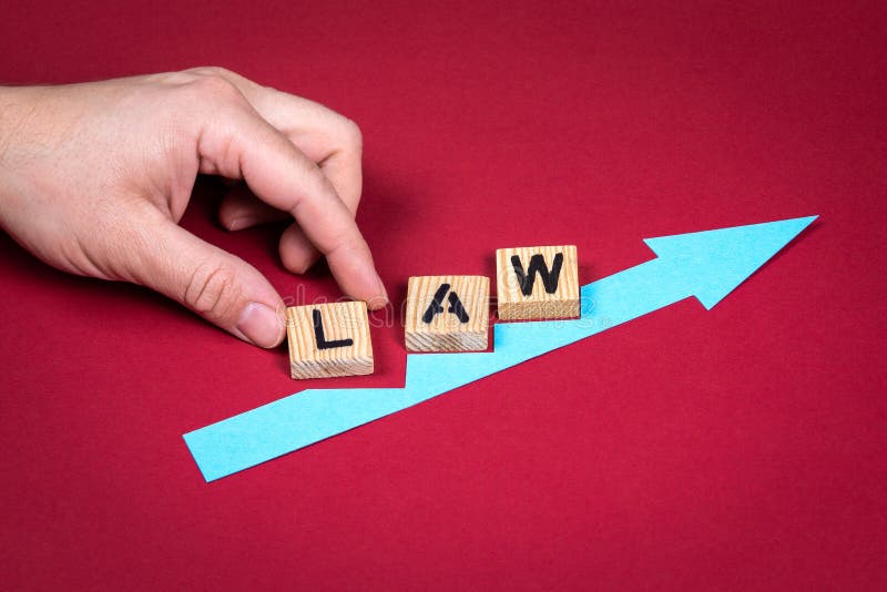 LAW Concept. Blue Arrow Indicates the Development and Growth Stock ...