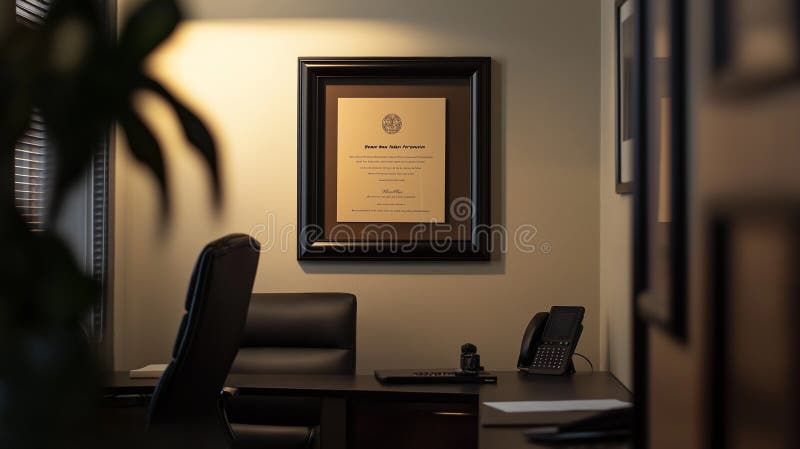 Law Degree in a Black Frame Hanging on an Office Wall Stock Image ...