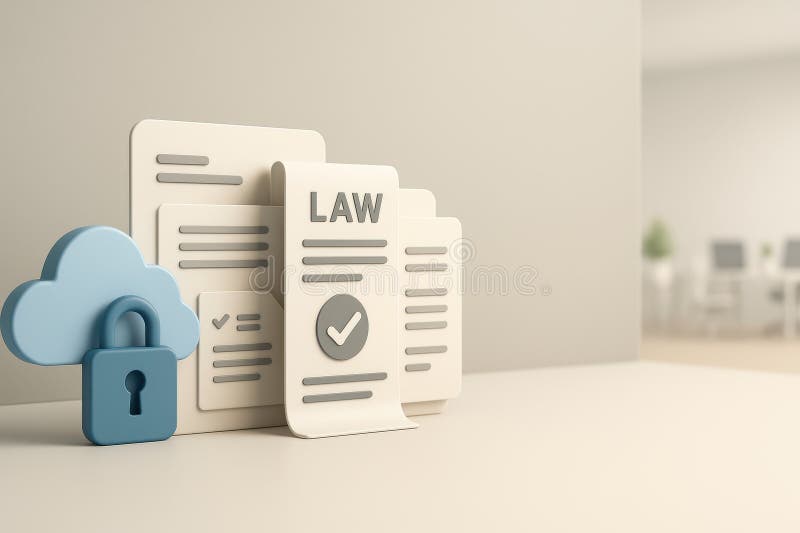 Law Documents with Cloud Storage and Padlock Symbolizing Secure Legal ...