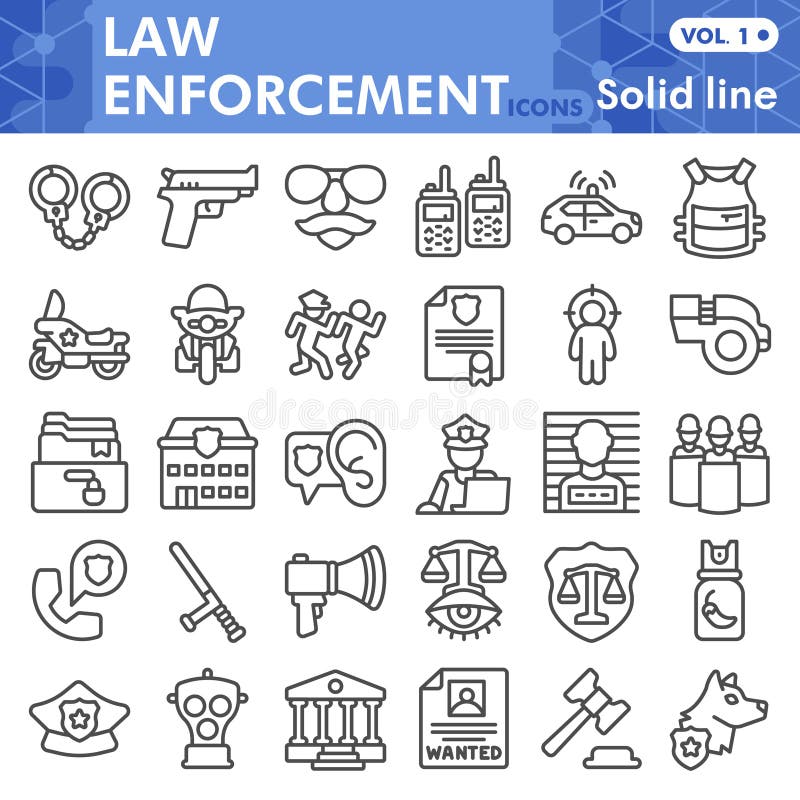 Law Enforcement Collection or Sketches, Law and Order Theme Bar in Line ...