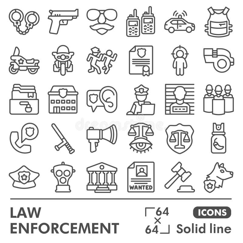 Law Enforcement Collection or Sketches, Law and Order Theme in Line ...