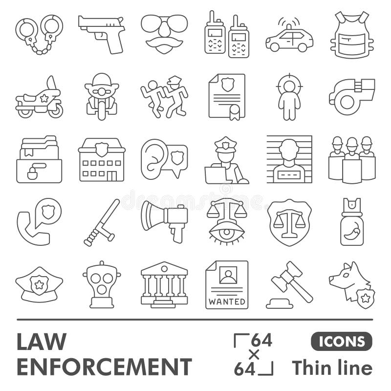 Law Enforcement Collection or Sketches, Law and Order Theme in Thin ...