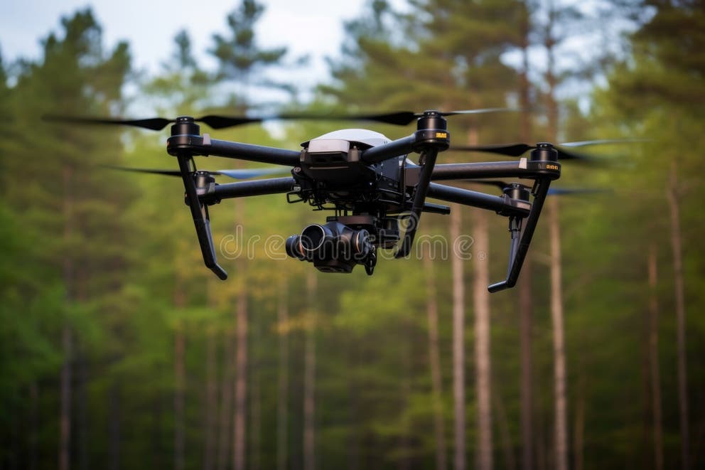 Law Enforcement Drone Hovering Over a Forest Stock Photo - Image of ...