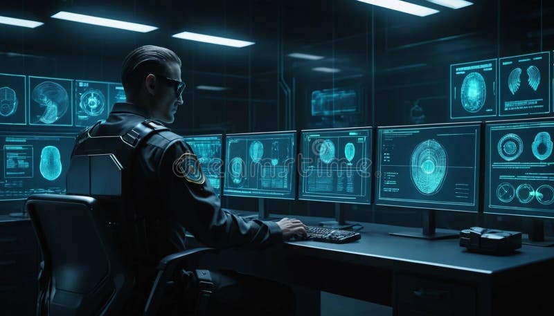 Law Enforcement Officer Monitors Cybersecurity Systems To Prevent ...
