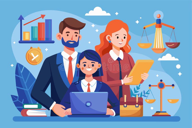 A Law Firm Team Engages with a Laptop and Documents, Showcasing ... A Law Firm Team Engages with a Laptop and Documents, Showcasing ...
