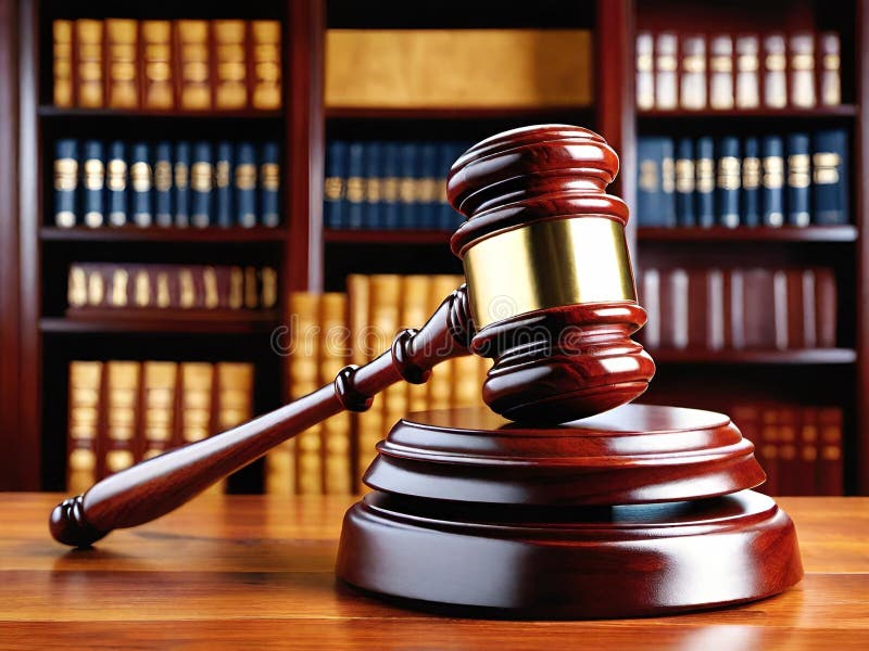 Law and Gavel. Gavel on Wooden Table Stock Illustration - Illustration ...