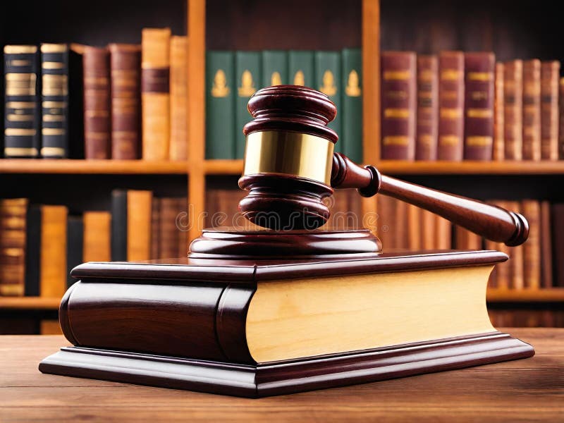 Law and Gavel. Gavel on Wooden Table Stock Illustration - Illustration ...