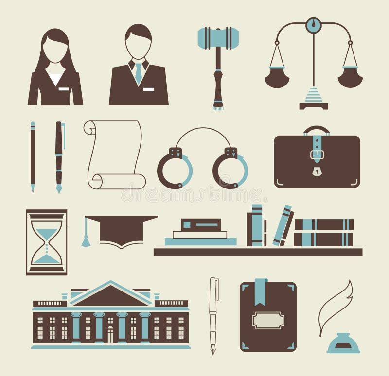 Round Card with Retro Flat Law Legal Justice Icons and Symbols Isolated ...