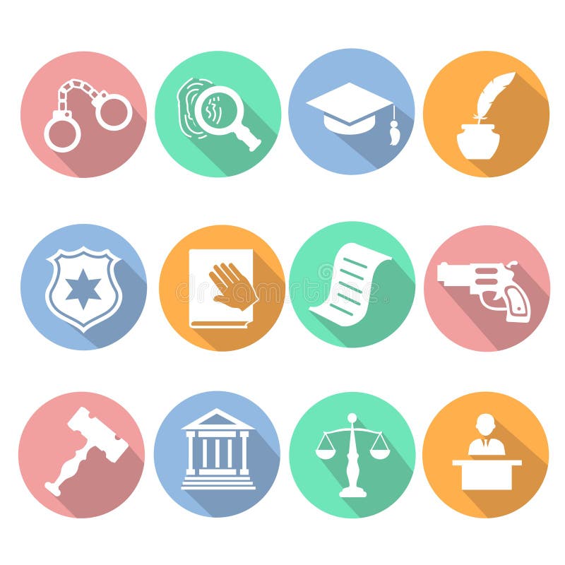 Law and Judgment Legal Justice Icon Flat Set Stock Illustration ...