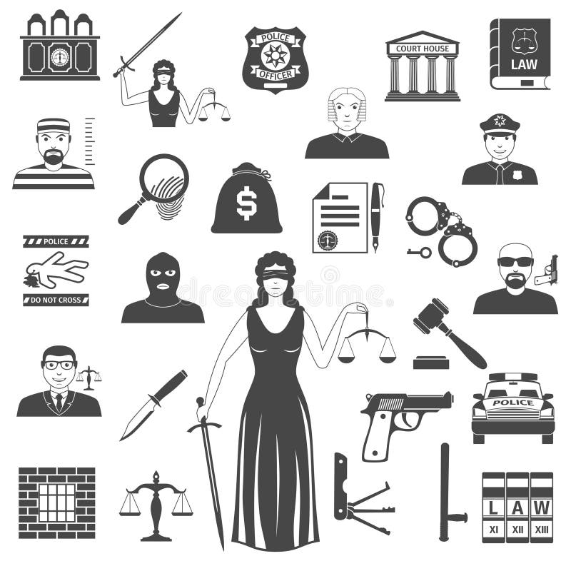 Justice Law Black & White Icons Stock Vector - Illustration of court ...