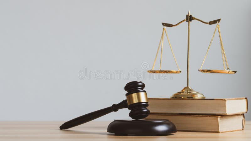 Law and Justice Concept. Mallet of the Judge, Scales and Stack Books ...