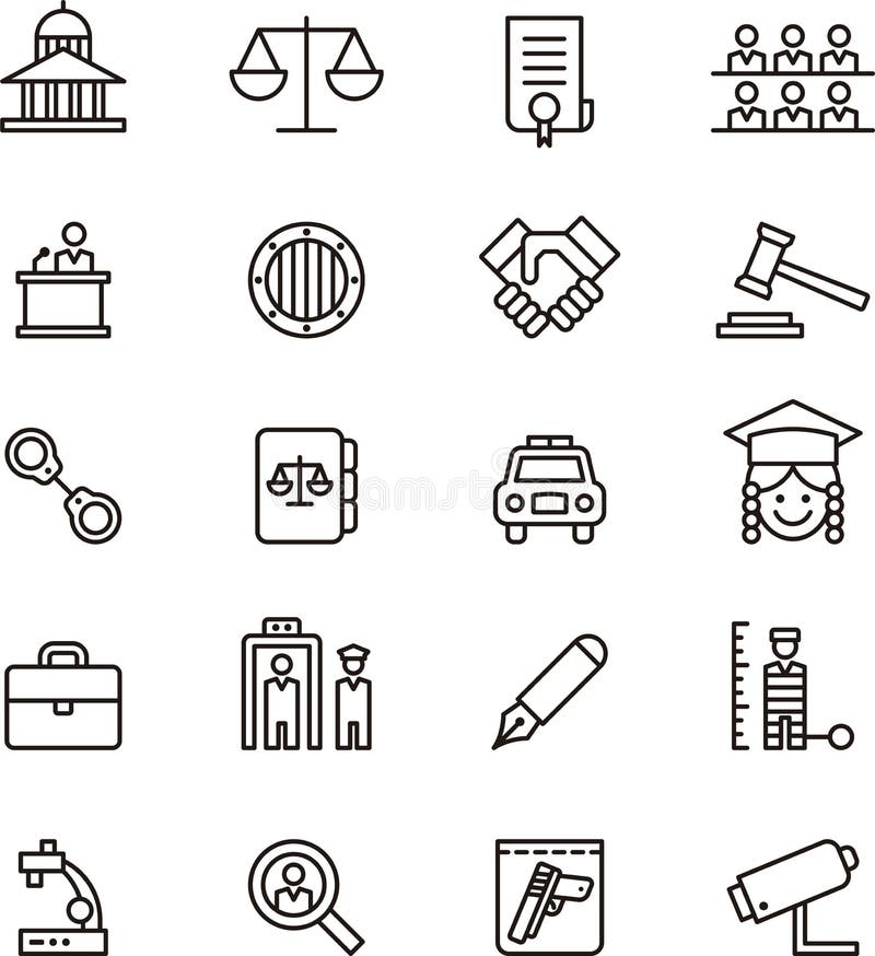 Set of Justice and Law Icons Stock Vector - Illustration of magnifying ...