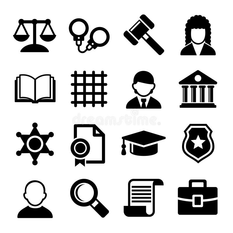 Justice Law Black & White Icons Stock Vector - Illustration of court ...
