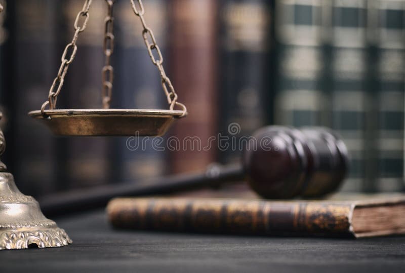 Justice Scales And Wooden Judge Gavel Concept Law Hammer Sign With