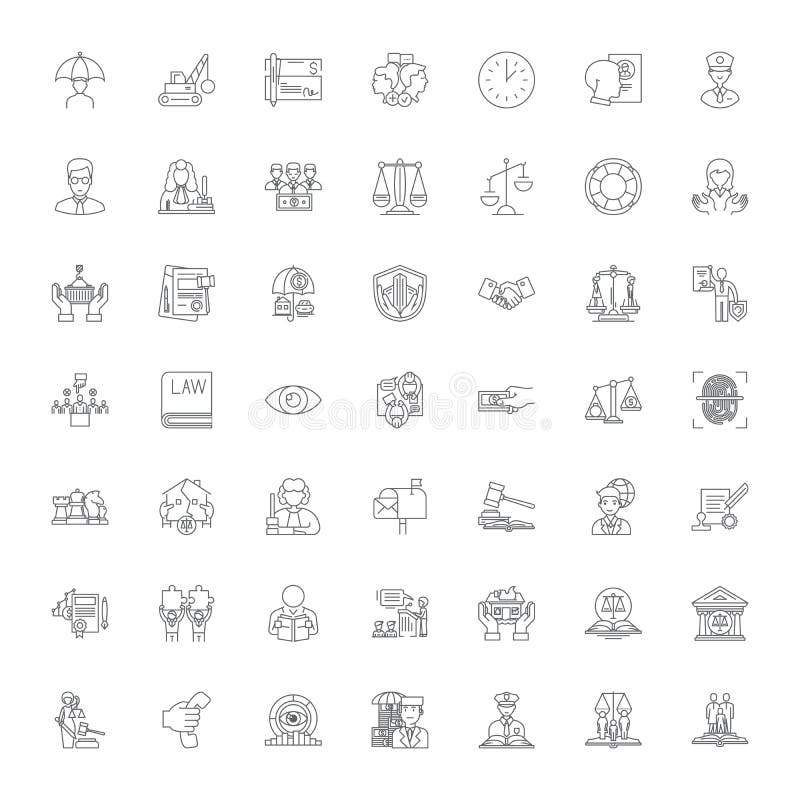 Law and Justice Linear Icons, Signs, Symbols Vector Line Illustration ... Law and Justice Linear Icons, Signs, Symbols Vector Line Illustration ...
