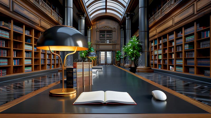 Law Library: Desk with Book, Lamp and Computer Mouse Stock Illustration ...