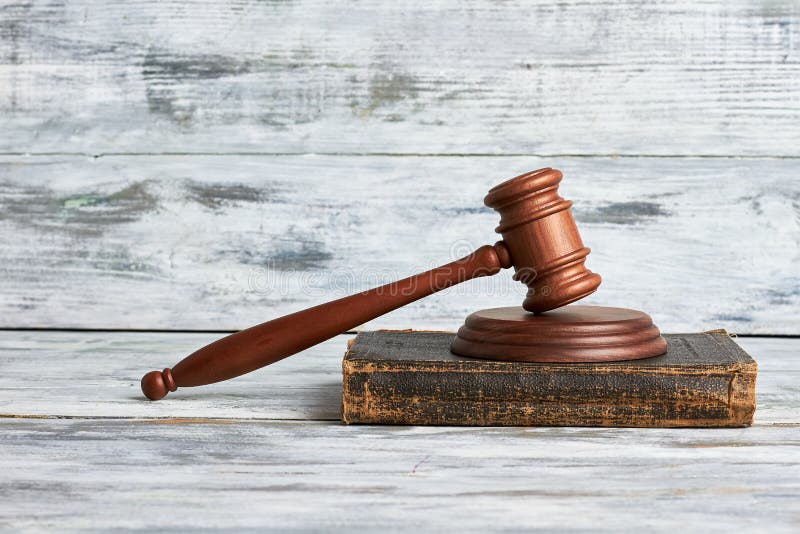 Law Mallet on Wooden Surface. Stock Photo - Image of impunity, judgment ...