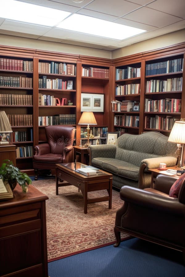 Law Office Interior with Bookshelves Stock Illustration - Illustration ...