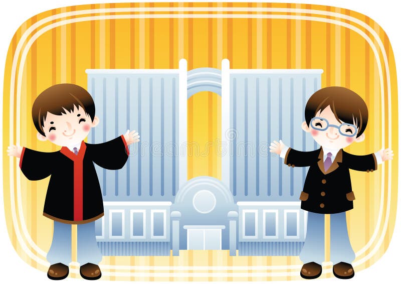 Law Students in Front of Court House. Vector Illustration Decorative ...